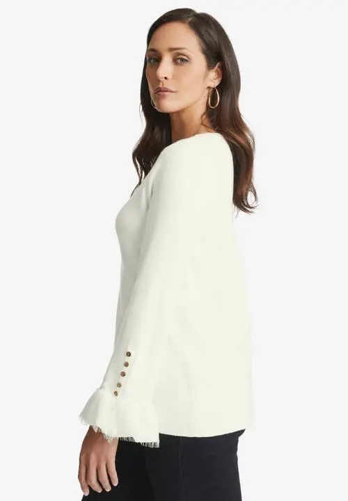 JESSICA LONDON Lace Cuff Pullover With Goldtone Buttons
