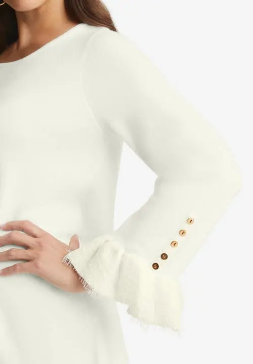 JESSICA LONDON Lace Cuff Pullover With Goldtone Buttons