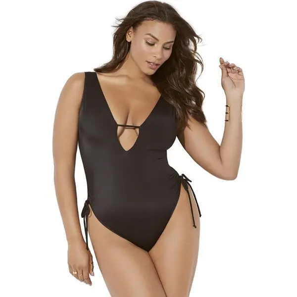 SWIMSUITS FOR ALL Plunge One-piece Swimsuit - Black