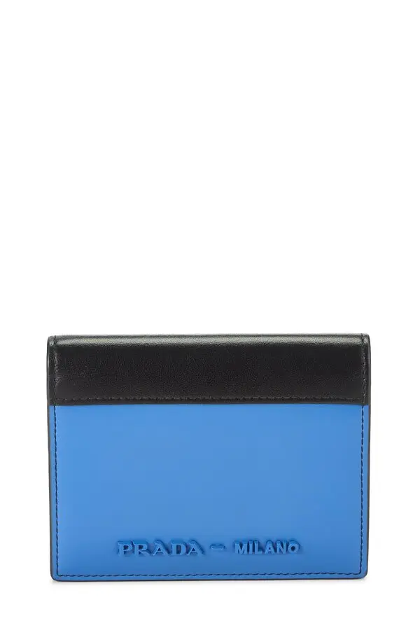Prada Black & Blue Calfskin Compact Wallet - Multi