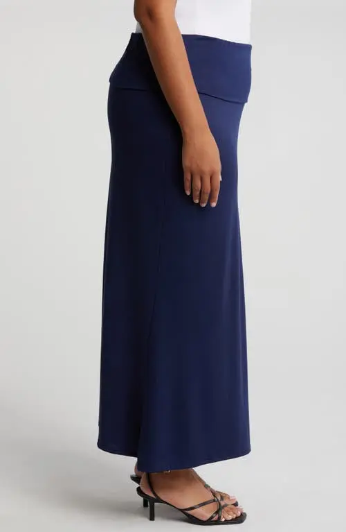 24SEVEN COMFORT APPAREL Foldover Maxi Skirt - Navy