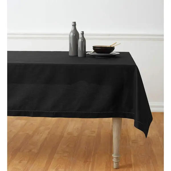 SOLINO HOME Cotton Hemstitch Tablecloth - Black
