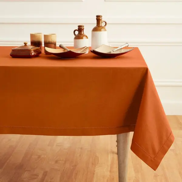 Solino Home Cotton Hemstitch Tablecloth For Dining Table - Cinnamon