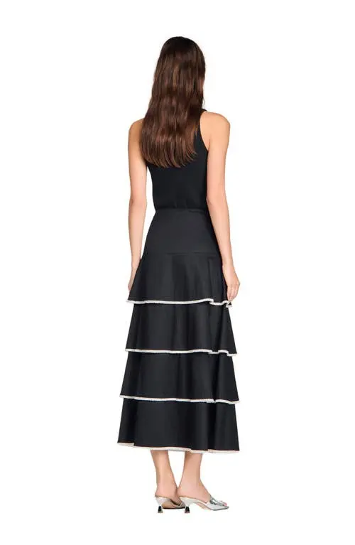 Sandro Long Ruffled Rhinestone Skirt
