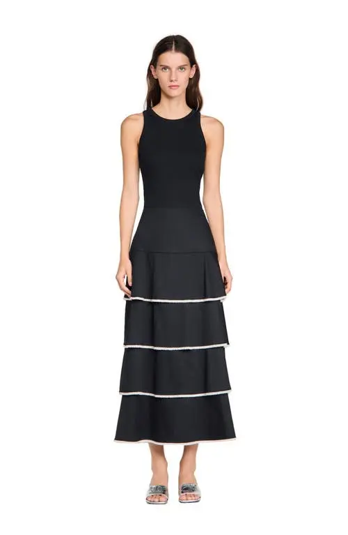 Sandro Long Ruffled Rhinestone Skirt