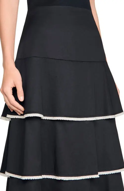 Sandro Long Ruffled Rhinestone Skirt