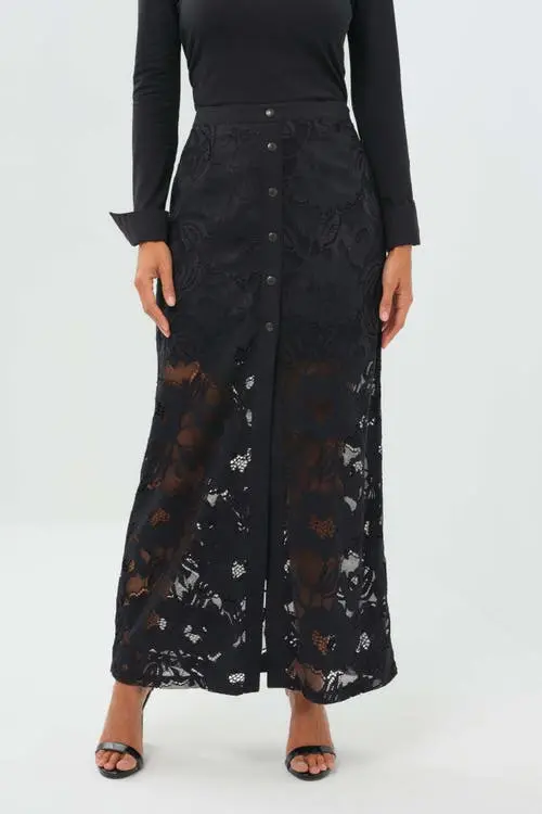 Anatomie Ariel Ultralight & Lace Maxi Skirt - Black