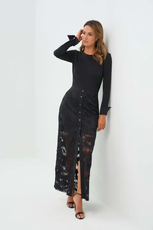 Anatomie Ariel Ultralight & Lace Maxi Skirt - Black