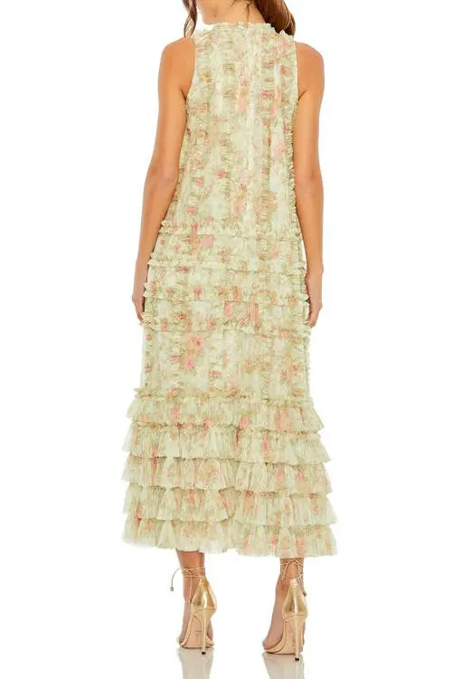 Mac Duggal Floral Tiered Ruffle Midi Dress