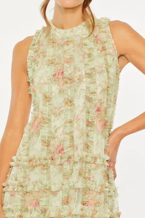 Mac Duggal Floral Tiered Ruffle Midi Dress