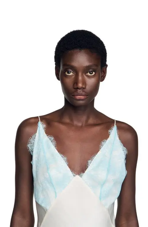 sandro maxi dress with lace details Maxi dress with lace details in Ciel / Blanc for Women