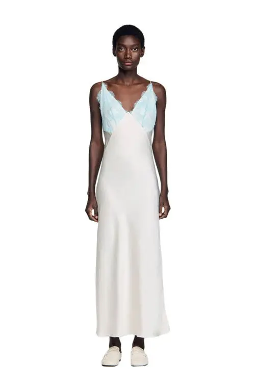 Sandro Lingerie-style Maxi Dress With Lace Details - Ecru
