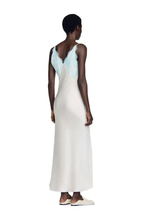 Sandro Lingerie-style Maxi Dress With Lace Details - Ecru