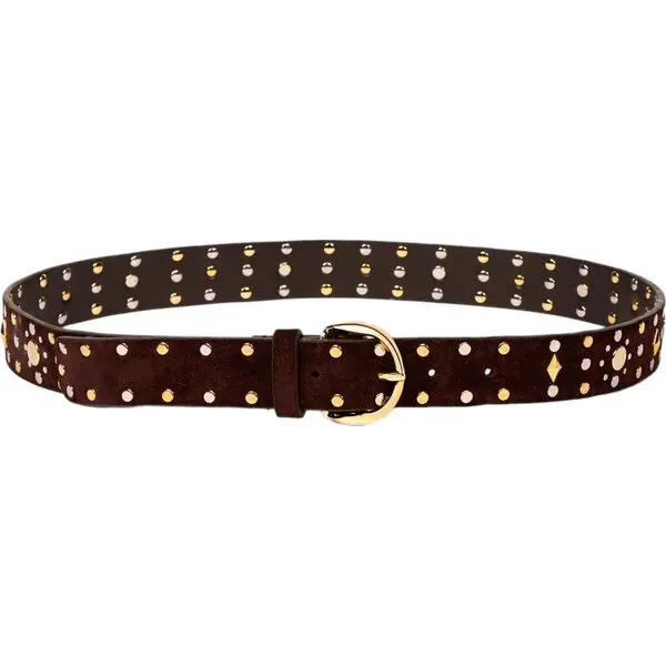 Sandro Suede Belt With Metal Rivets - Brown