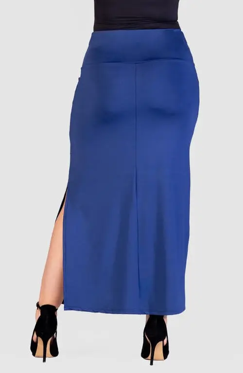 24SEVEN COMFORT APPAREL Side Slit Knit Maxi Skirt - Navy