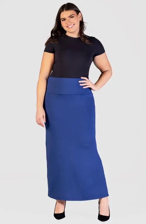 24SEVEN COMFORT APPAREL Side Slit Knit Maxi Skirt - Navy