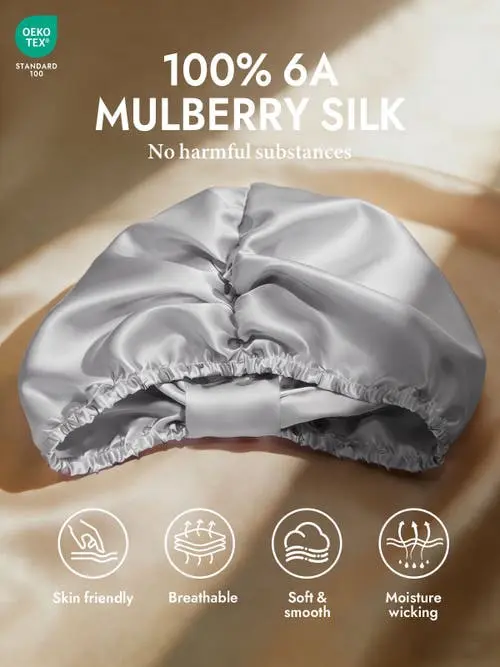 SILKSILKY Mulberry Silk Sleep Bonnet - Silver