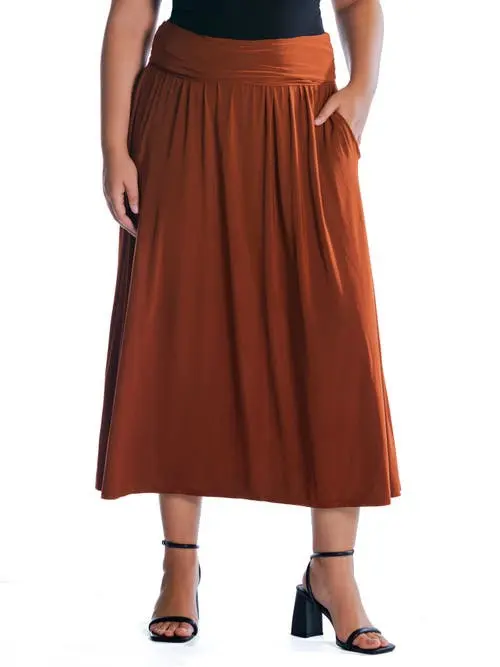 24SEVEN COMFORT APPAREL Foldover Maxi Skirt/strapless Dress - Tobacco