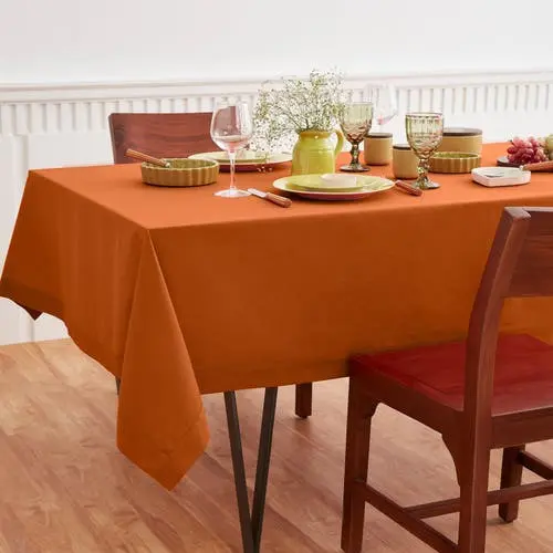 Solino Home Cotton Plain Tablecloth For Dining Table - Cinnamon