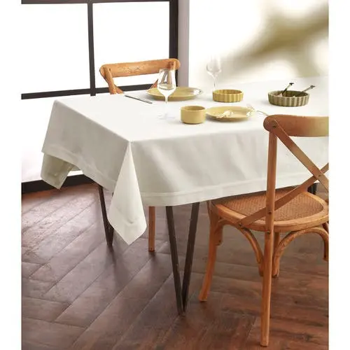 Solino Home Cotton Plain Tablecloth For Dining Table - Ivory