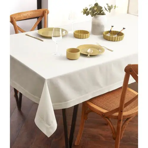 Solino Home Cotton Plain Tablecloth For Dining Table - Ivory