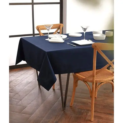 SOLINO HOME Cotton Linen Plain Tablecloth For Dining Table - Navy