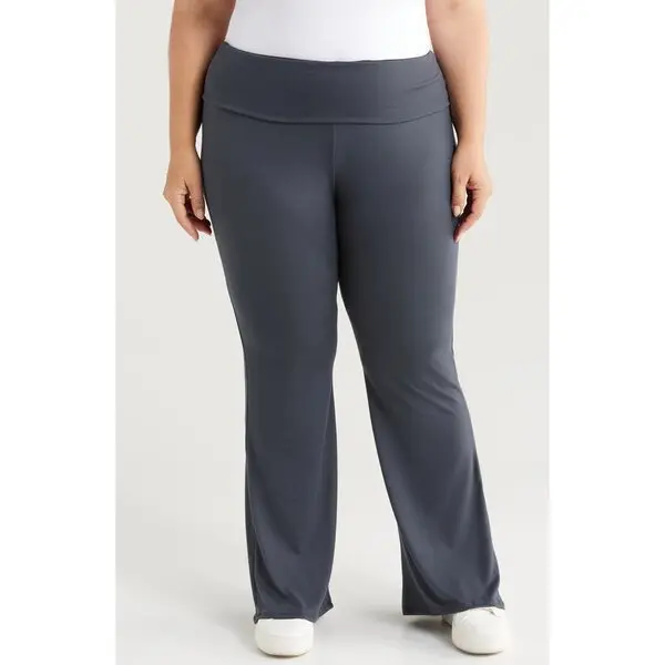 24SEVEN COMFORT APPAREL Bootcut Pants With Folded Waistband - Charcoal