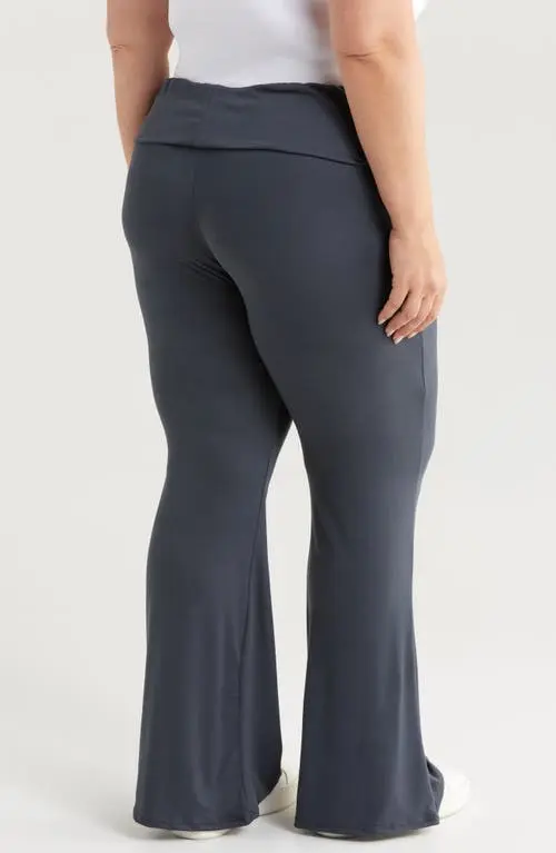 24SEVEN COMFORT APPAREL Bootcut Pants With Folded Waistband - Charcoal