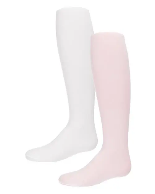 MEMOI Solid Microfiber Tights 2-pack - White-pink