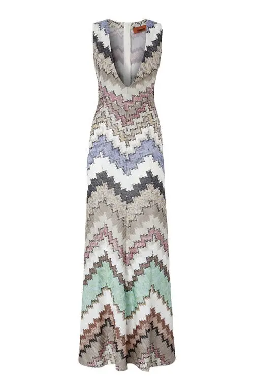 Missoni Long Sleeveless Dress In Viscose Lamé With Deep V-neck