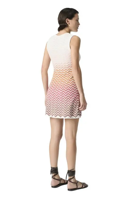 Missoni Sleeveless Mini Dress With Chevron Dégradé Pattern - Pink & Rust