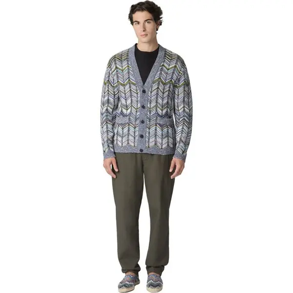 Missoni Cotton Chevron Cardigan With Pockets - Grey Multicoloured