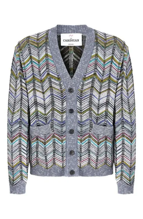 Missoni Cotton Chevron Cardigan With Pockets - Grey Multicoloured