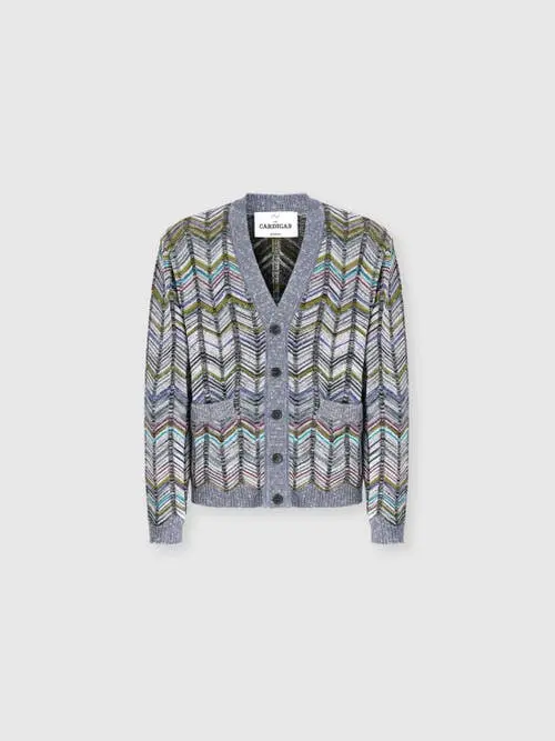 Missoni Cotton Chevron Cardigan With Pockets - Grey Multicoloured