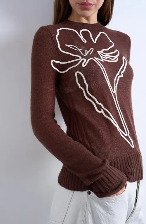 Topshop Floral Embroidered Semisheer Sweater