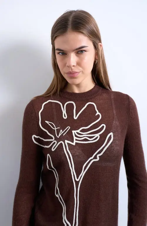 Topshop Floral Embroidered Semisheer Sweater