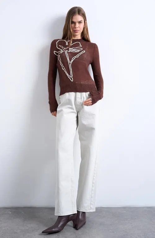 Topshop Floral Embroidered Semisheer Sweater