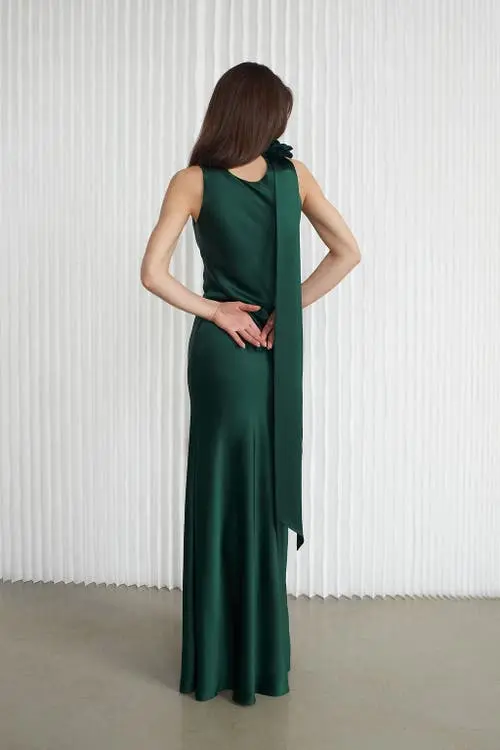 VASILIKI Luna Silky Bias Cut Gown - Emerald