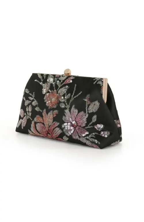Badgley Mischka Lyric Sequin Floral Top Handle Pouch