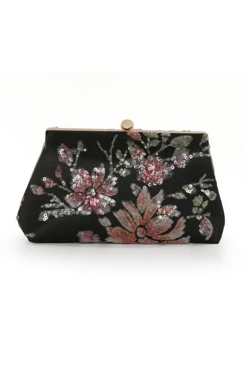 Badgley Mischka Lyric Sequin Floral Top Handle Pouch