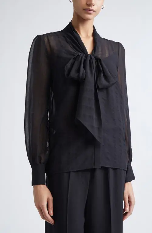 St. John Shadow Stripe Crinkle Georgette Shirt