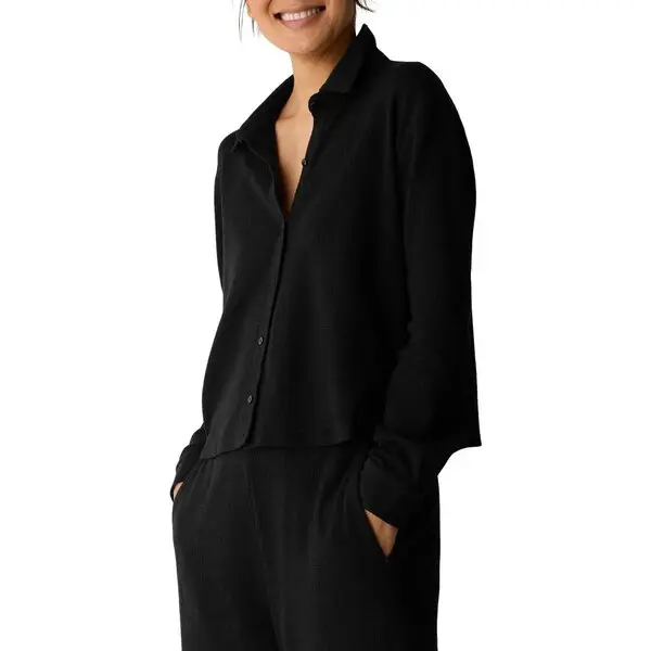 Eileen Fisher Classic Collar Crop Button-up Shirt - Black