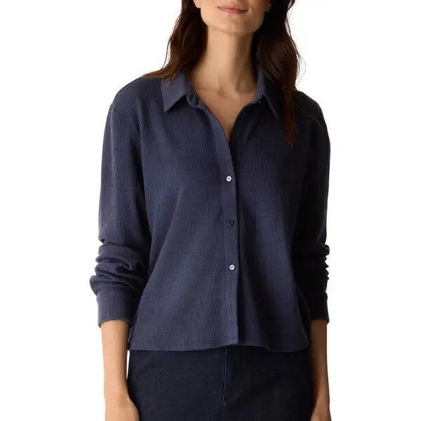 Eileen Fisher Classic Collar Crop Button-up Shirt