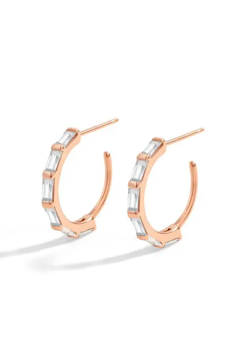 MINT & LILY Baguette Cubic Zirconia Hoop Earrings - 925 Sterling Silver