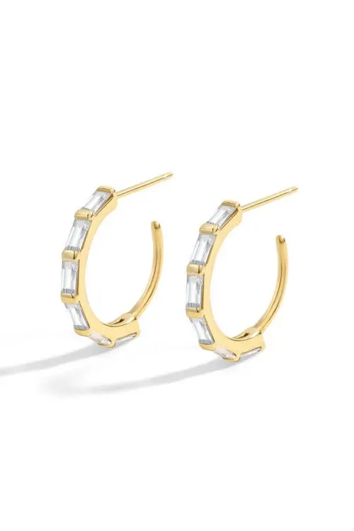 MINT & LILY Baguette Cubic Zirconia Hoop Earrings - Gold Over Sterling Silver