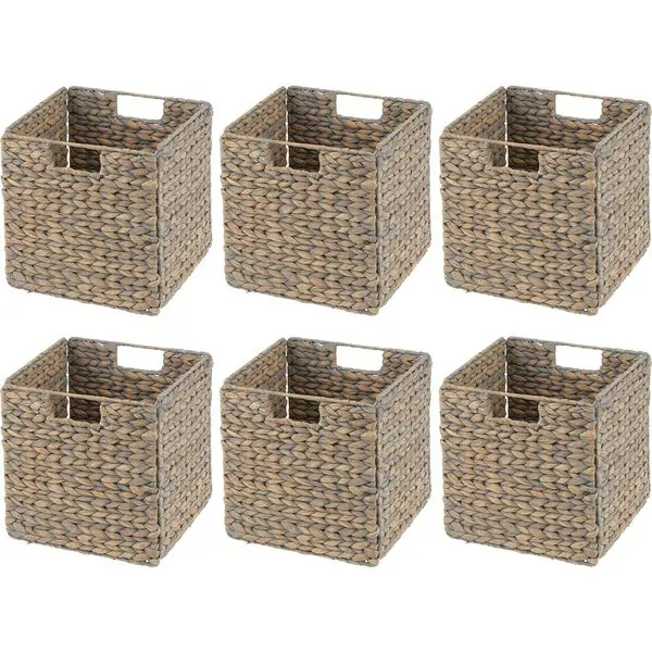 MDESIGN Hyacinth Woven Cube Bin Basket Organizer - Gray Wash