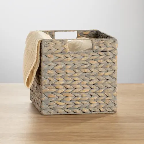 MDESIGN Hyacinth Woven Cube Bin Basket Organizer - Gray