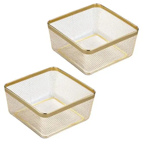 MDESIGN Metal Mesh Pantry Basket For Kitchen Organization And Storageset Of 2 - Gold