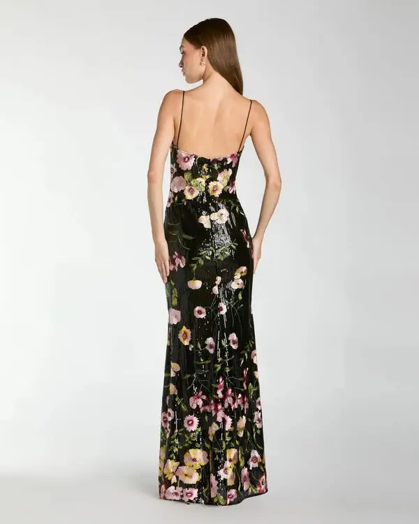 Mac Duggal Sleeveless Bustier Floral Applique Gown