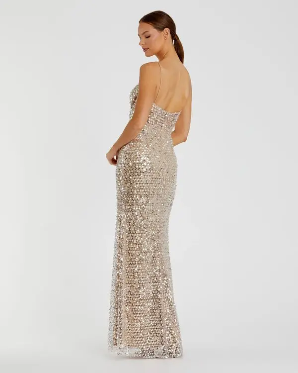 Mac Duggal Embellished Bustier Column Gown - Silver